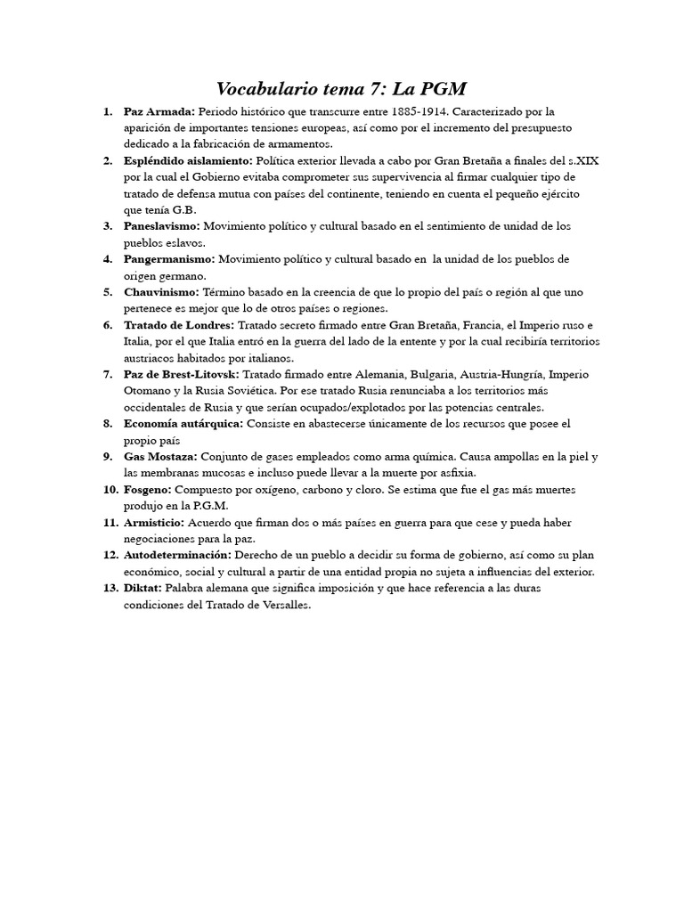 Vocabulario Historia Tema 7 y 8. | PDF | Primera Guerra Mundial ...