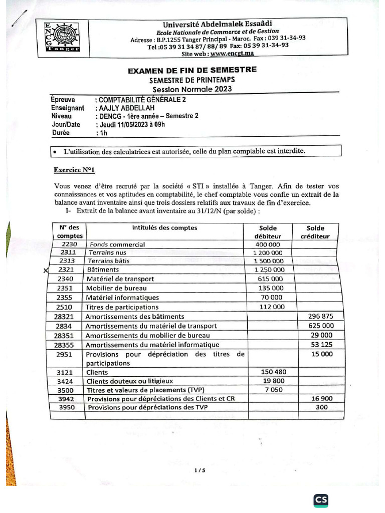 Exam Compta 2022 2023 - Compressed | PDF