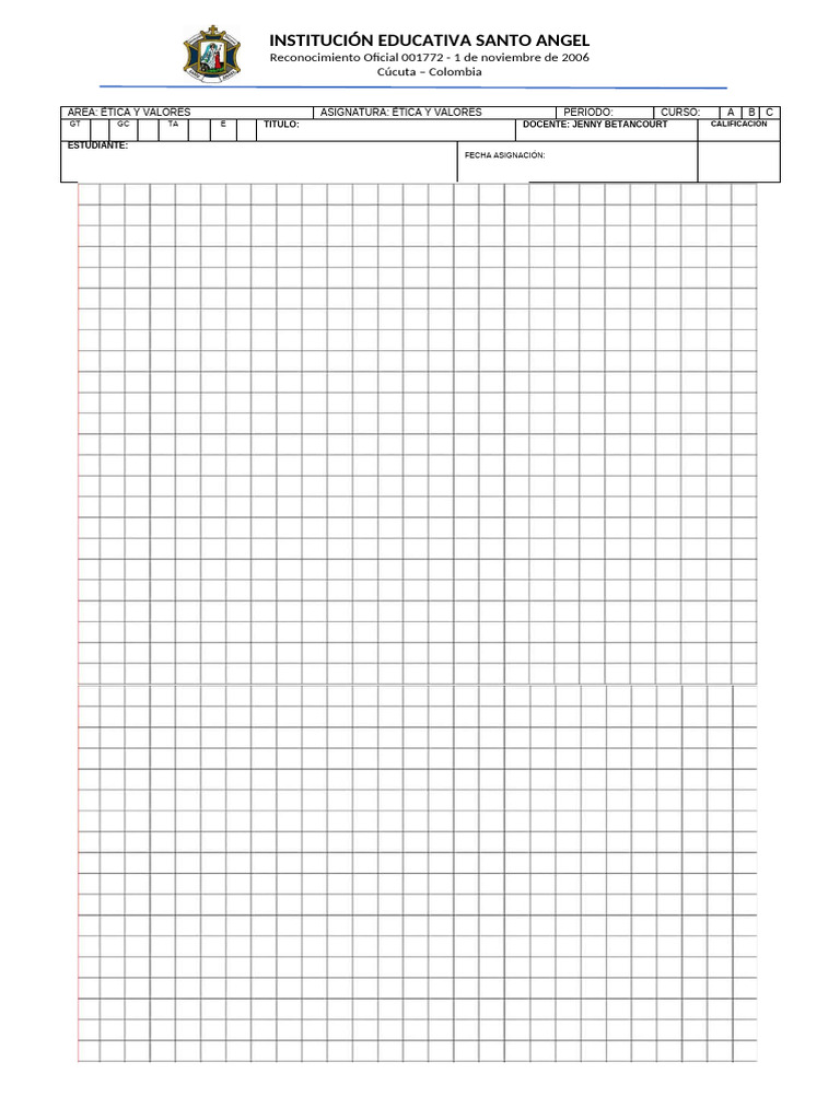 Hojas Cuadriculadas Ã - Ra Ã - Tica y Valores | PDF