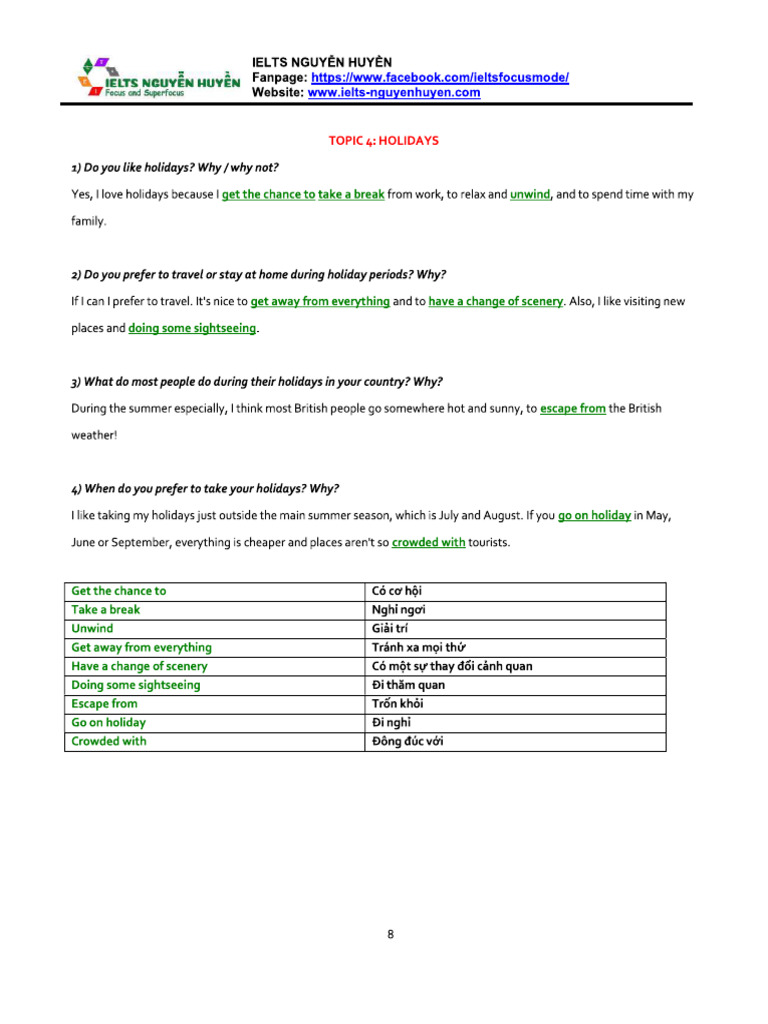Speaking (Holiday) | PDF