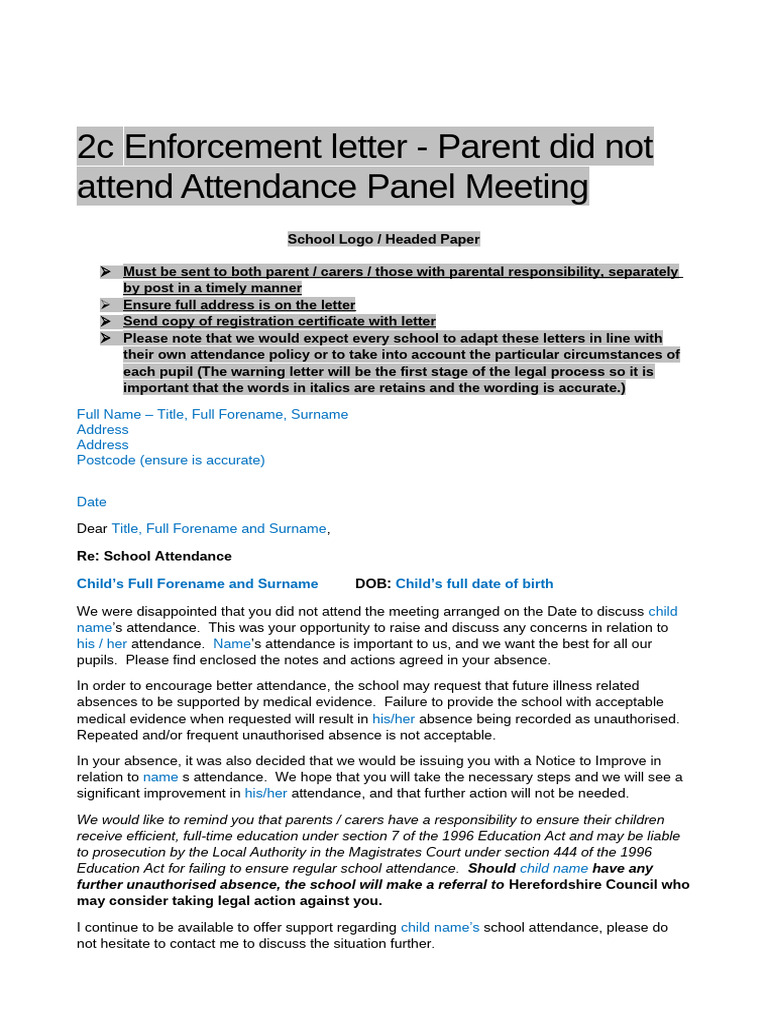 Letter 2c Parent Did Not Attend APM | PDF | Justice | Crime & Violence