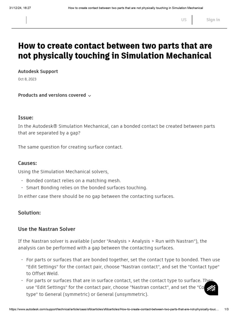 How To Create Contact Between Two Parts That Are Not Physically Touching In Simulation