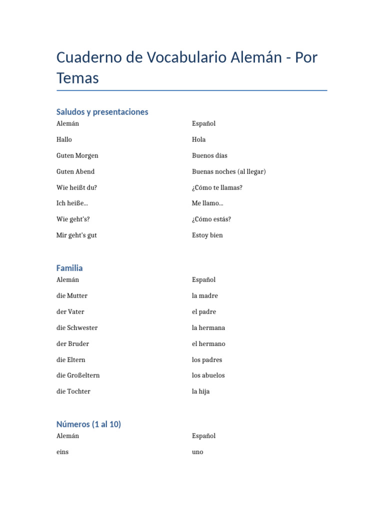Cuaderno de Vocabulario Aleman | PDF