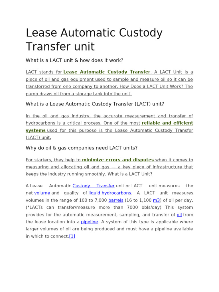 Lease Automatic Custody Transfer Unit | PDF