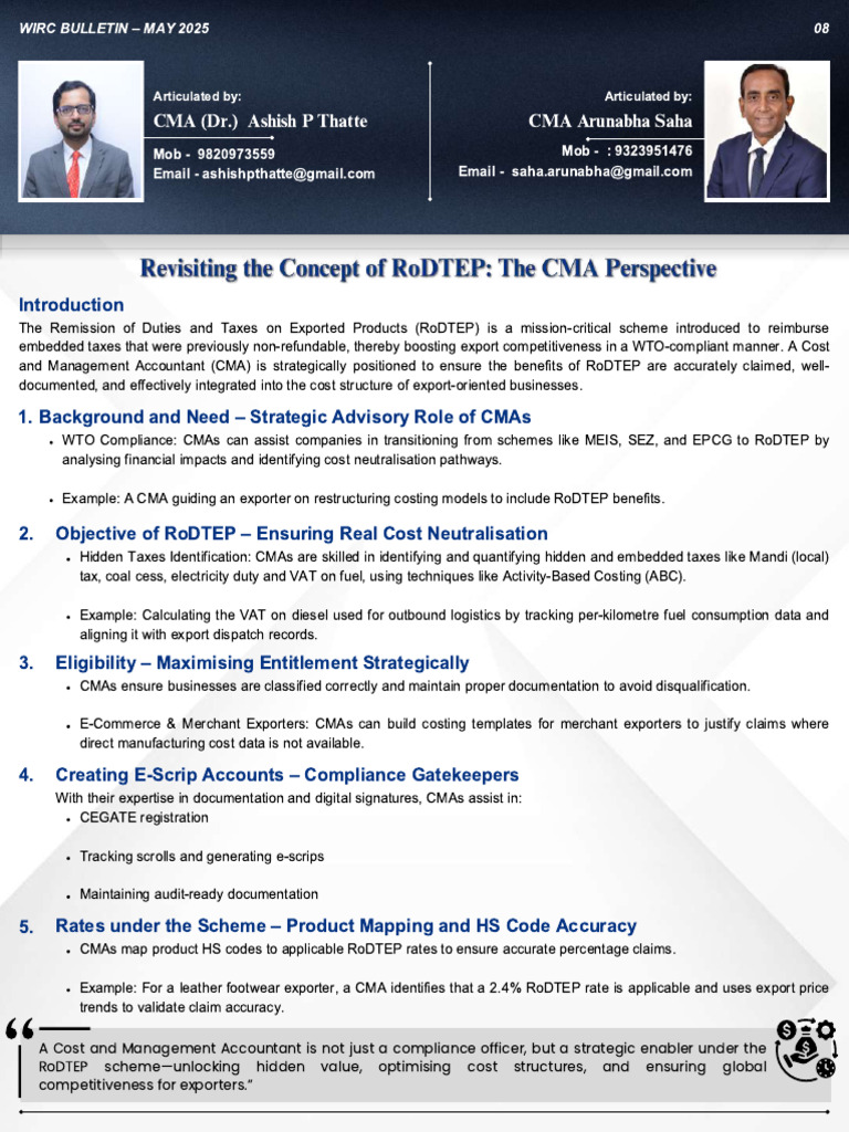 CMA Perspective of RoDTEP-1 | PDF | Value Added Tax | Taxes