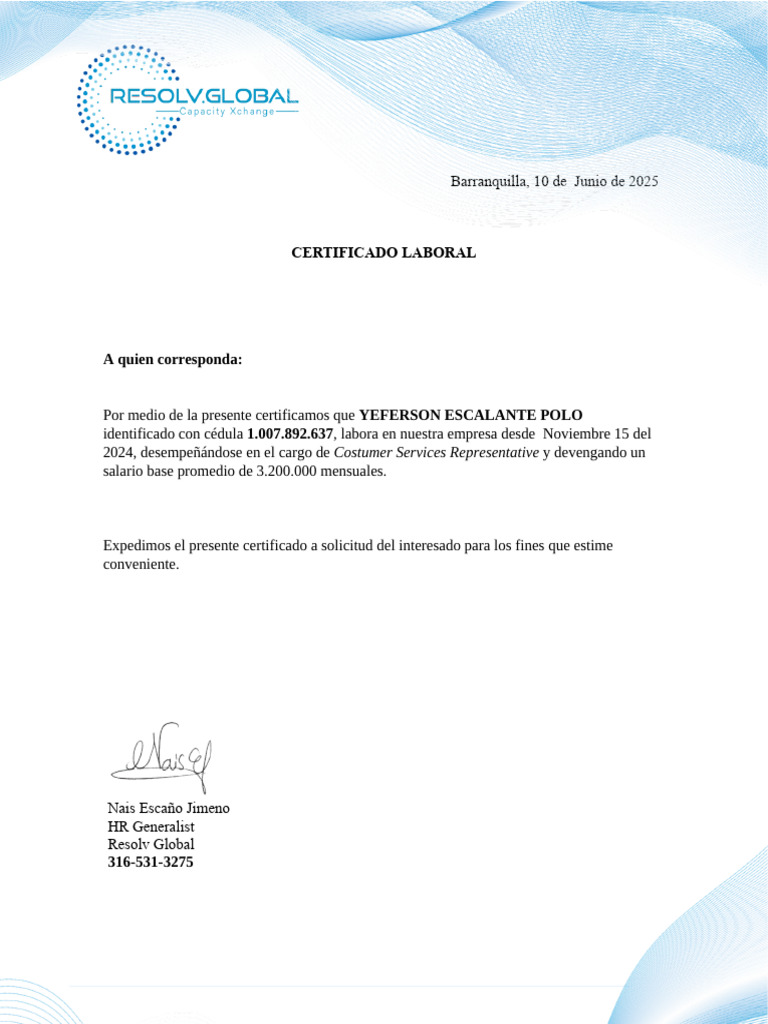 Laboral Certificate - Doc Y | PDF