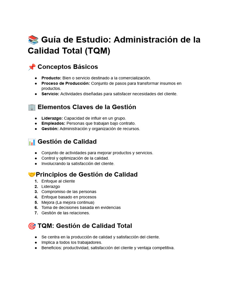 ? Guía de Estudio - Administración de La Calidad Total (TQM) | PDF | Calidad (comercial ...