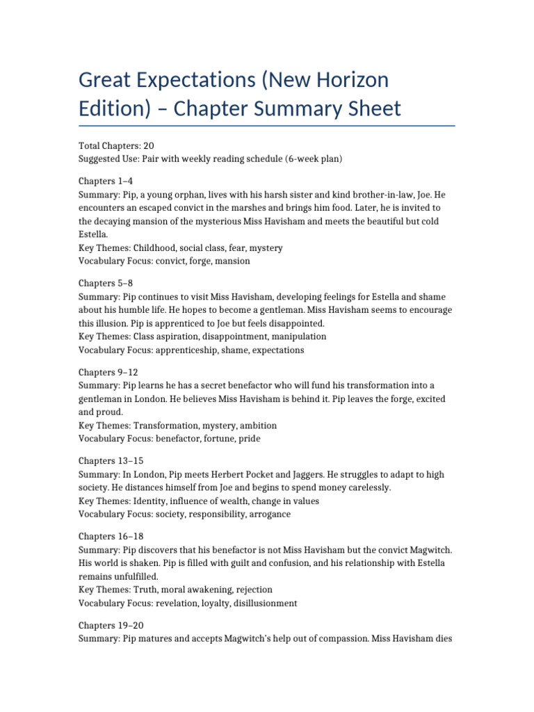 Great Expectations Summary | PDF | Great Expectations | Estella (Great ...