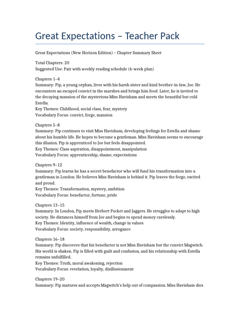 Great Expectations Teacher Pack | PDF | Great Expectations | Estella ...