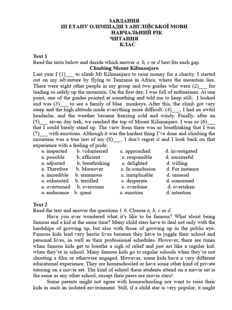 11th Grade English Olympiad Tasks | PDF | Homeschooling