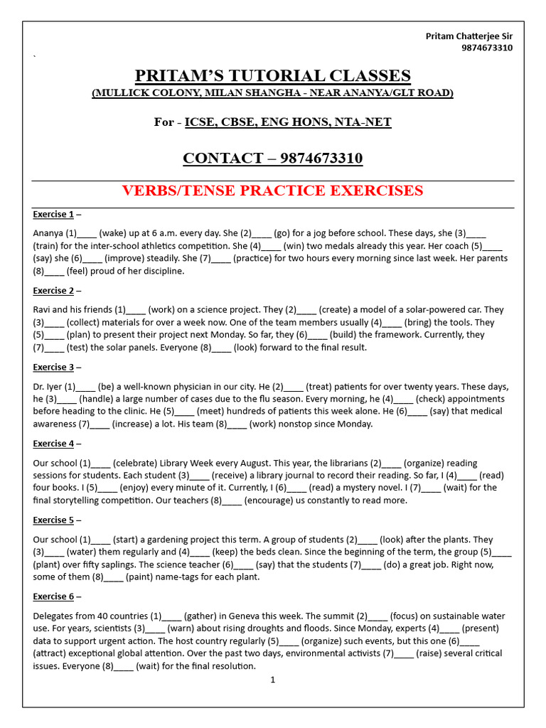 Verbs Tense Practice Exercises Pdf Neurology