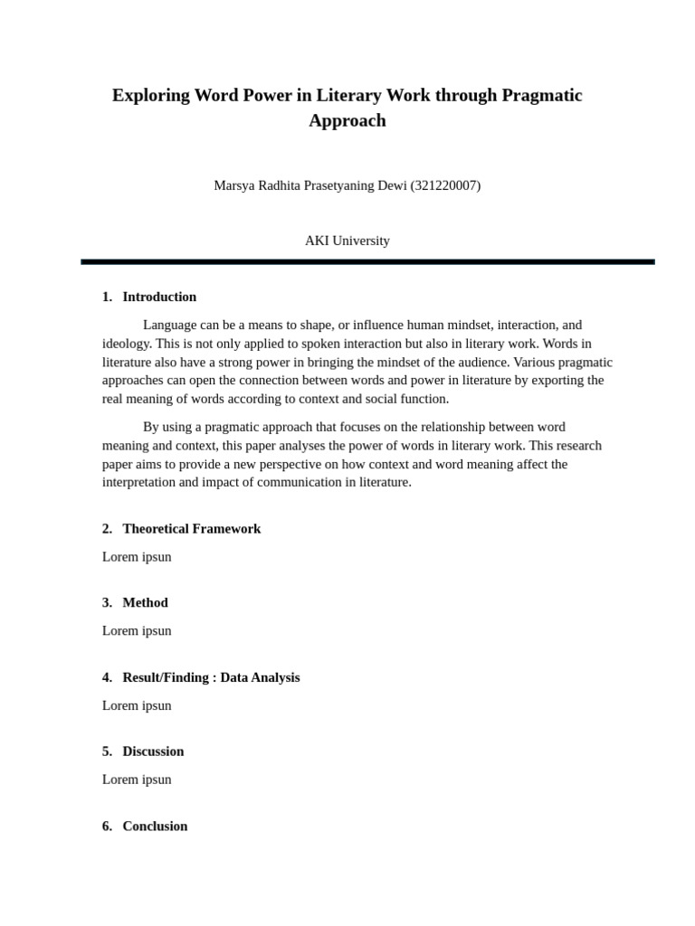 Exploring Word Power in Literary Work Through Pragmatic Approach | PDF