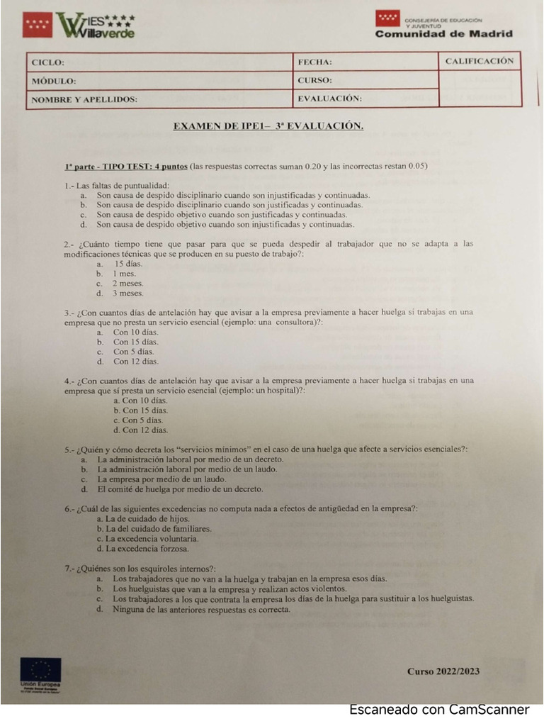 EXAMEN 3er Trimestre IPE 1 | PDF
