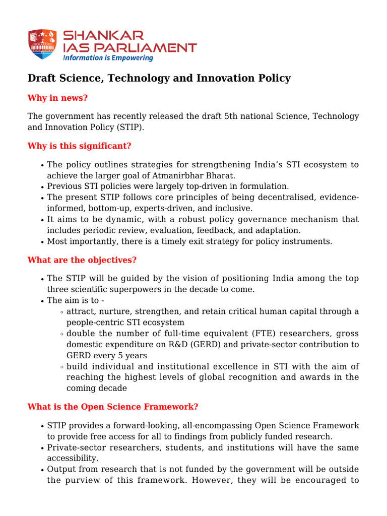 Draft Science, Technology & Innovation Policy | PDF | Research And ...