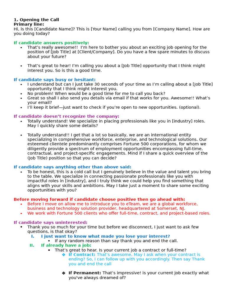 Job Offer Phone Call Script Guide | PDF | Business