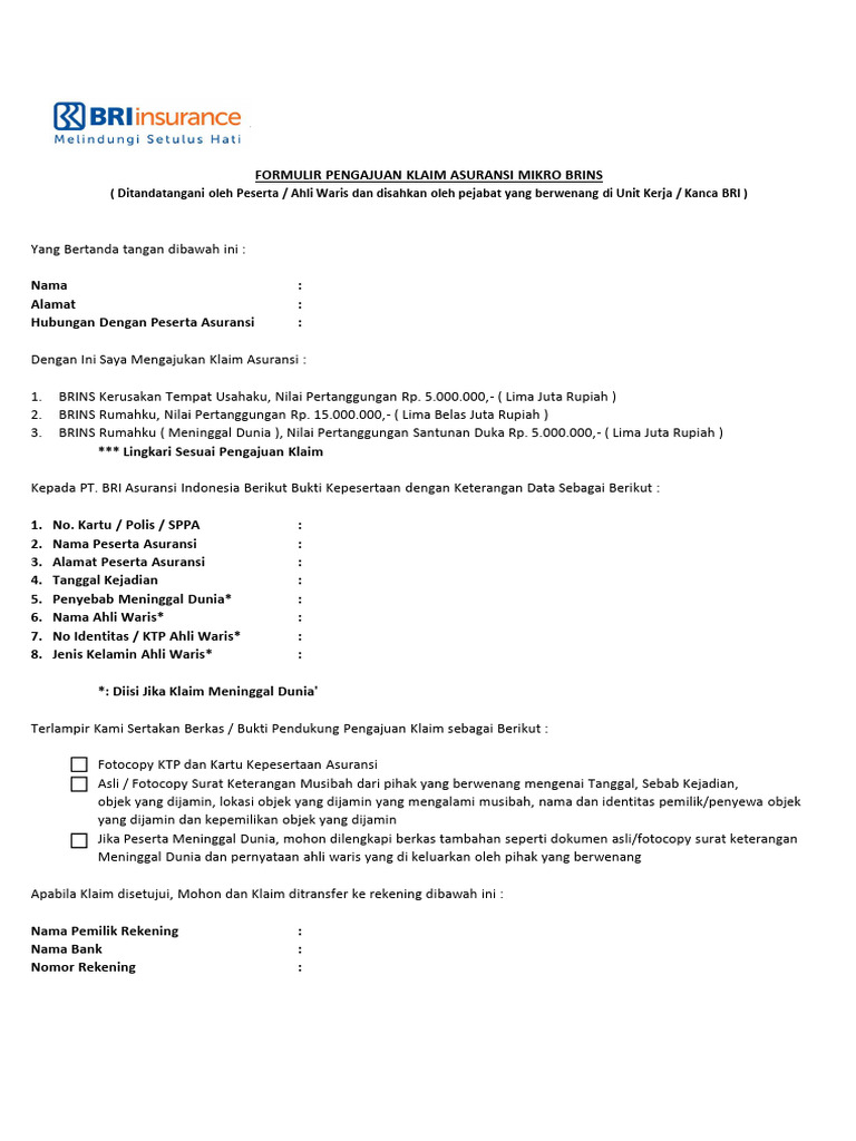 Formulir Pengajuan Klaim Asmik | PDF