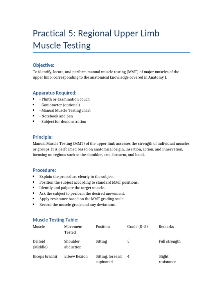 Upper Limb Muscle Testing Guide | PDF