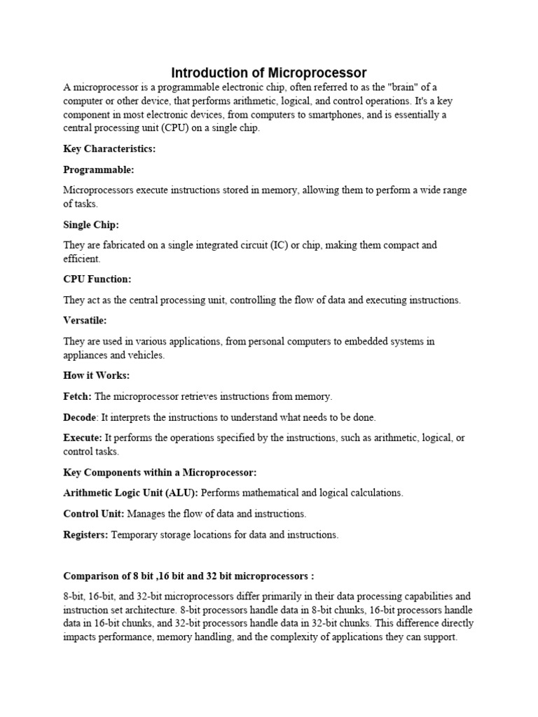 Microprocessor Overview and 8086 Architecture | PDF | Central Processing Unit | Computer Data