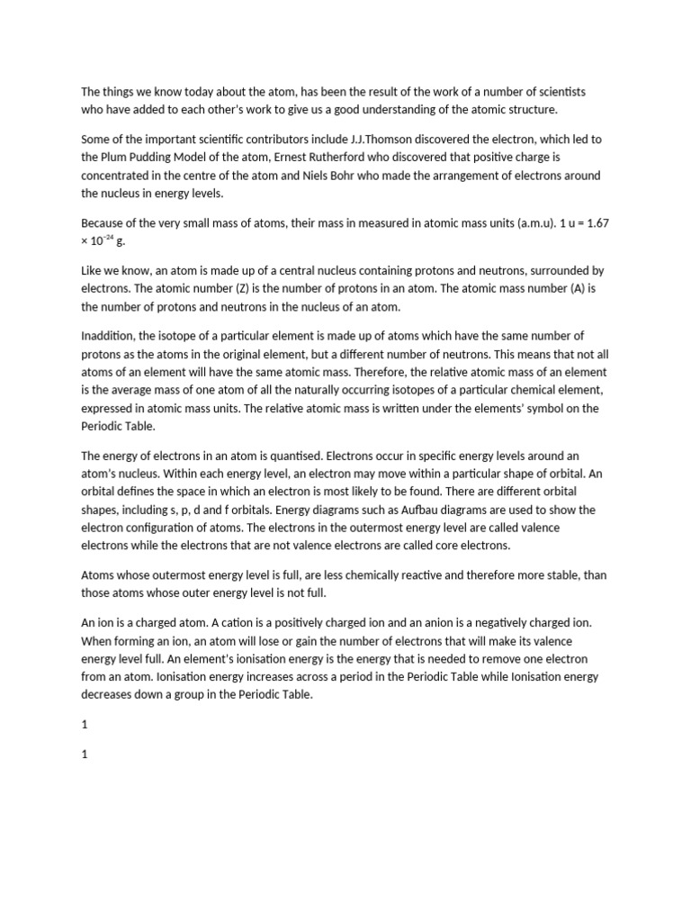 The Atomic Model in Summary | PDF | Atoms | Ion