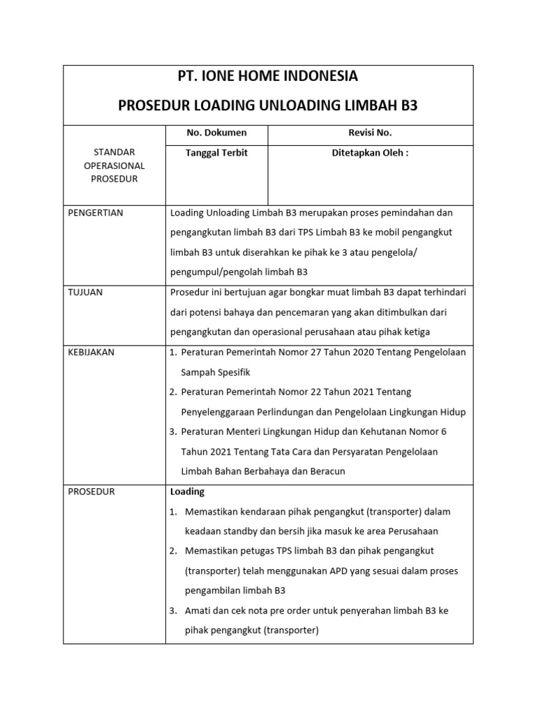 SOP Loading Unloading | PDF