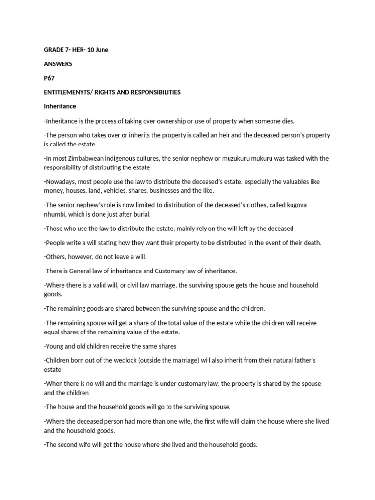 Grade 7 - Her - 10 June-Answers - Entitlements - Rights and ...