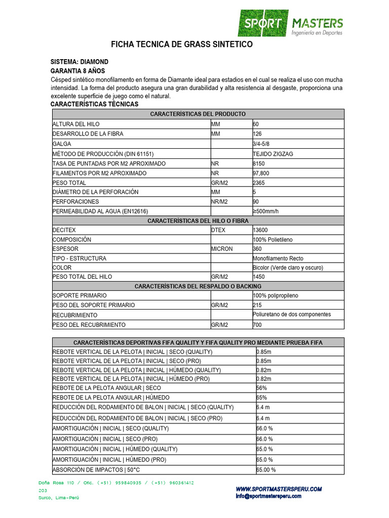Ficha Tecnica Grass | PDF | Materiales