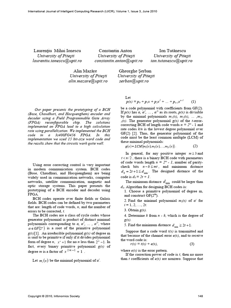 01 Hardware Implementation of BCH Error Cor | PDF | Field Programmable Gate Array | Computer ...