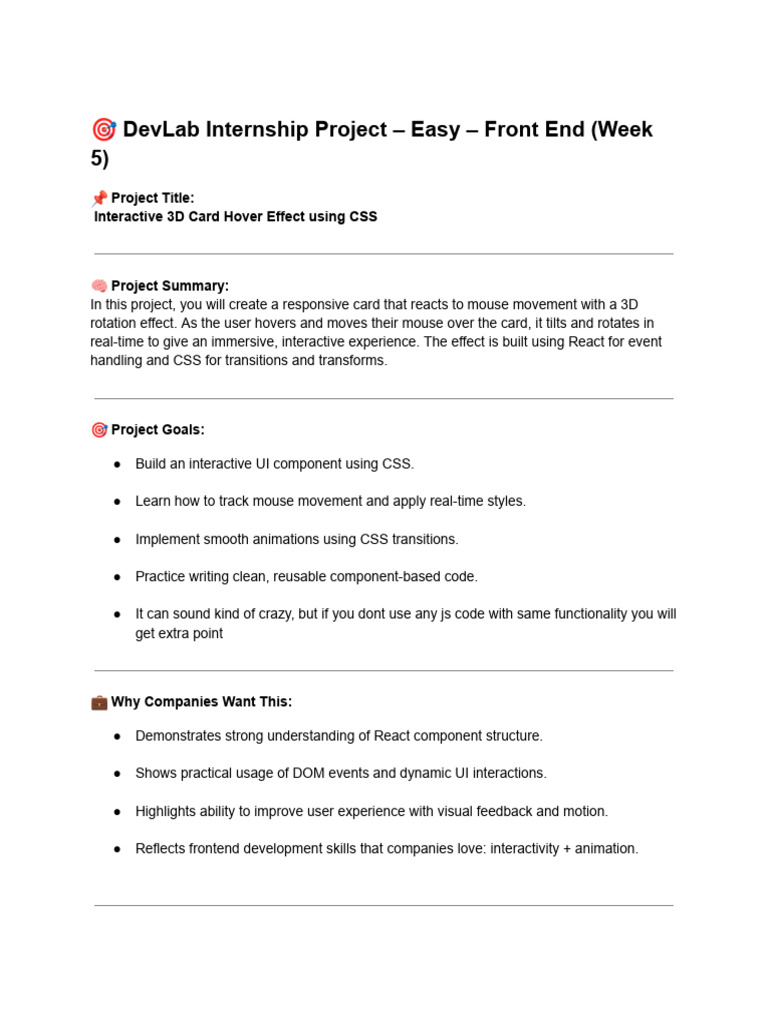 ? DevLab Internship Project - Easy - Front End (Week 5) | PDF