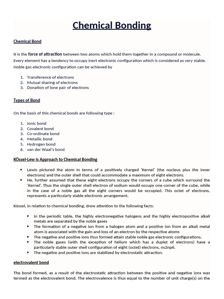Chemical Bond | PDF | Ion | Chemical Bond