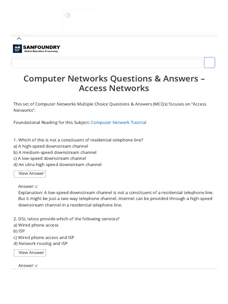Access Networks - Computer Networks Questions & Answers - Sanfoundry ...