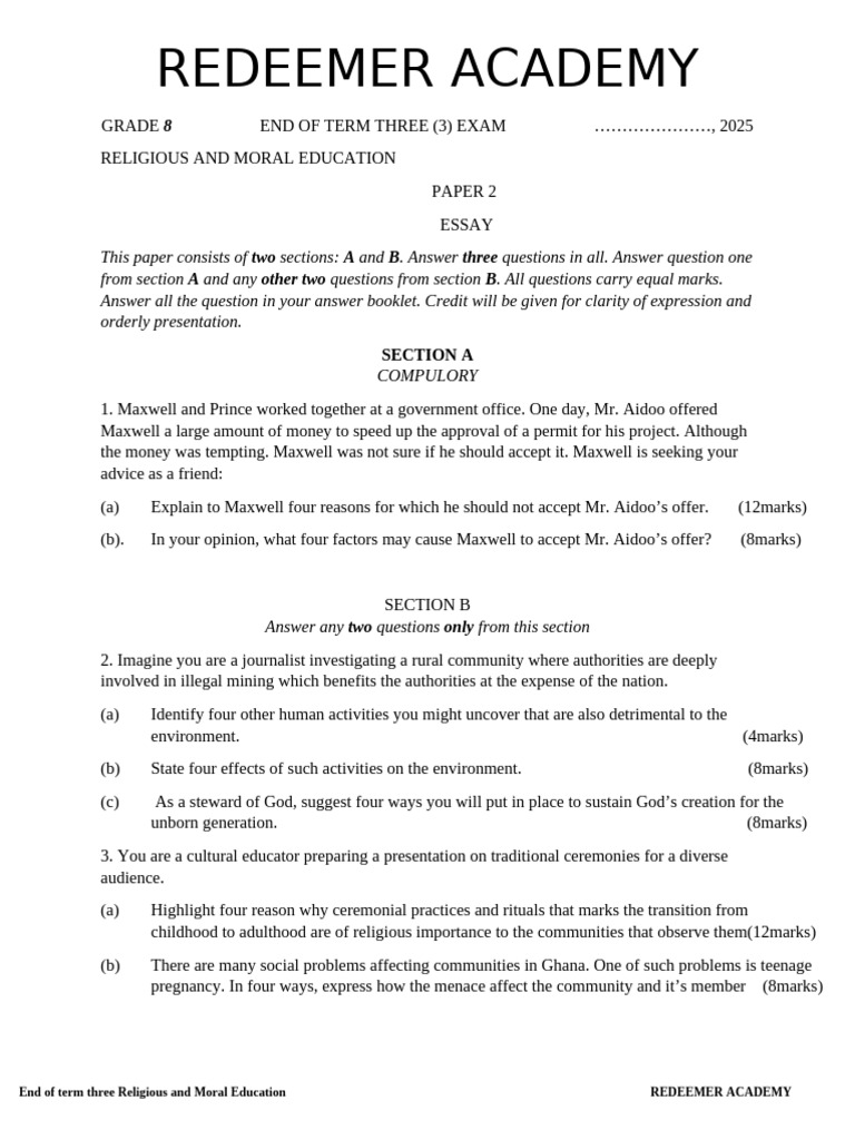 Basic 8 Rme End of Term Three | PDF | Muhammad | Medina