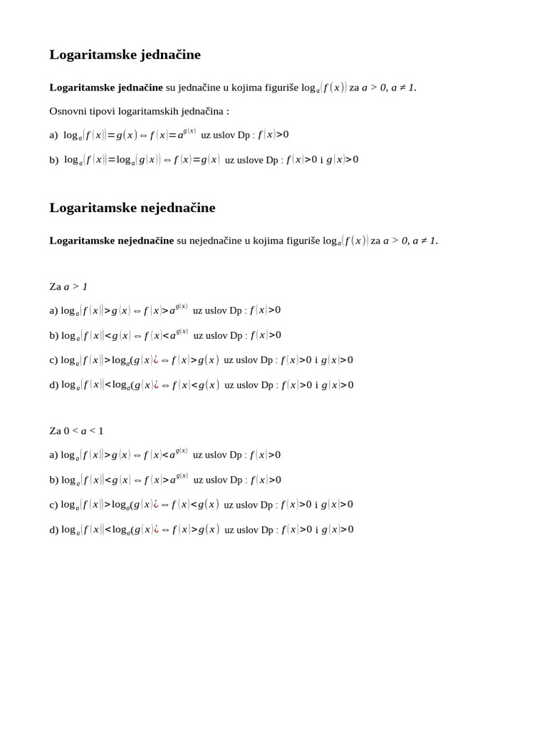 Podsjetnik - 16 Logaritamske Jednačine I Nejednačine | PDF