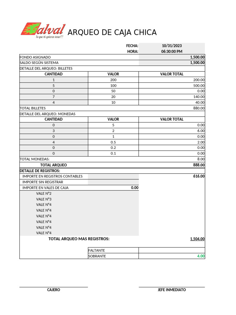 Arqueo de Caja Chica Octubre 2023 | PDF