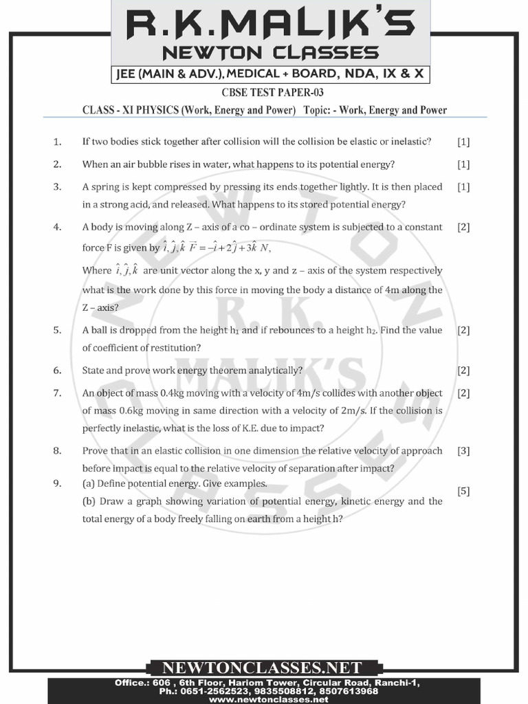 Work Energy & Power T3 Ques | PDF