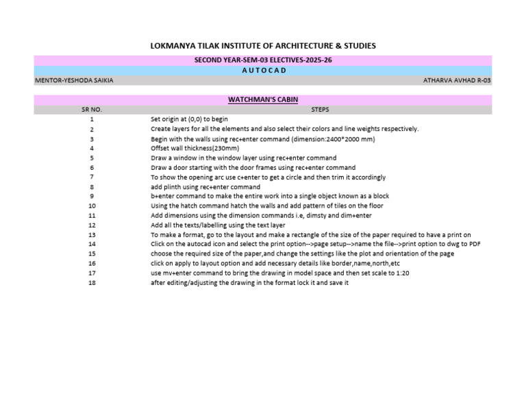 Lokmanya Tilak Institute of Architecture & Studies: SECOND YEAR-SEM-03 ELECTIVES-2025-26 Autocad ...