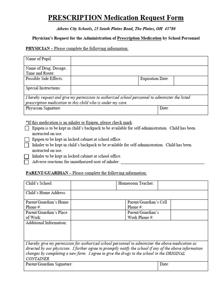 Medication Administration Request Form | PDF