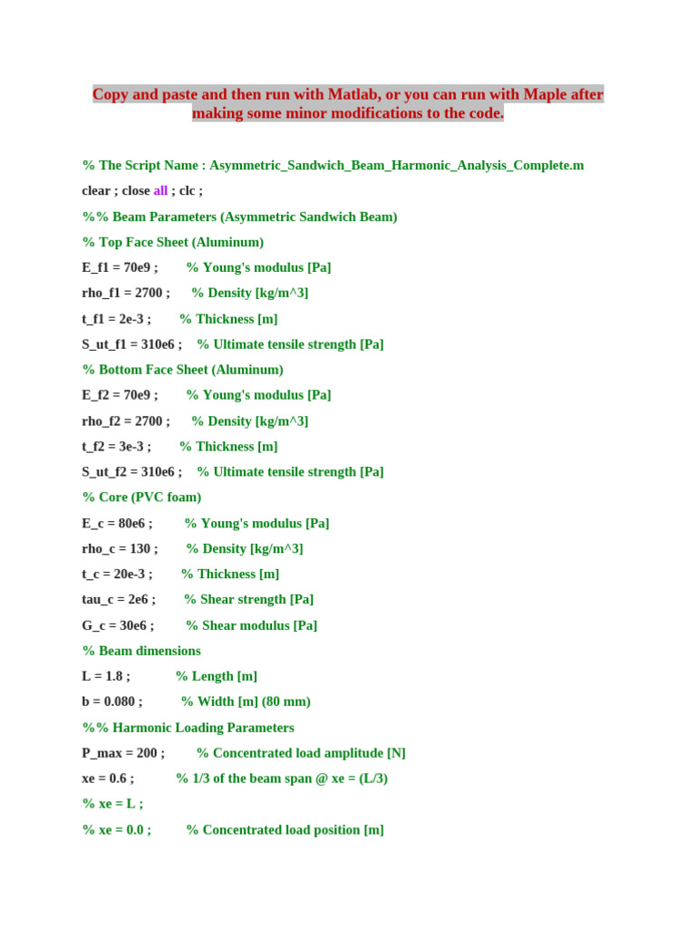 Asymmetric Sandwich Beam Harmonic Modal Analysis | PDF | Beam (Structure) | Bending