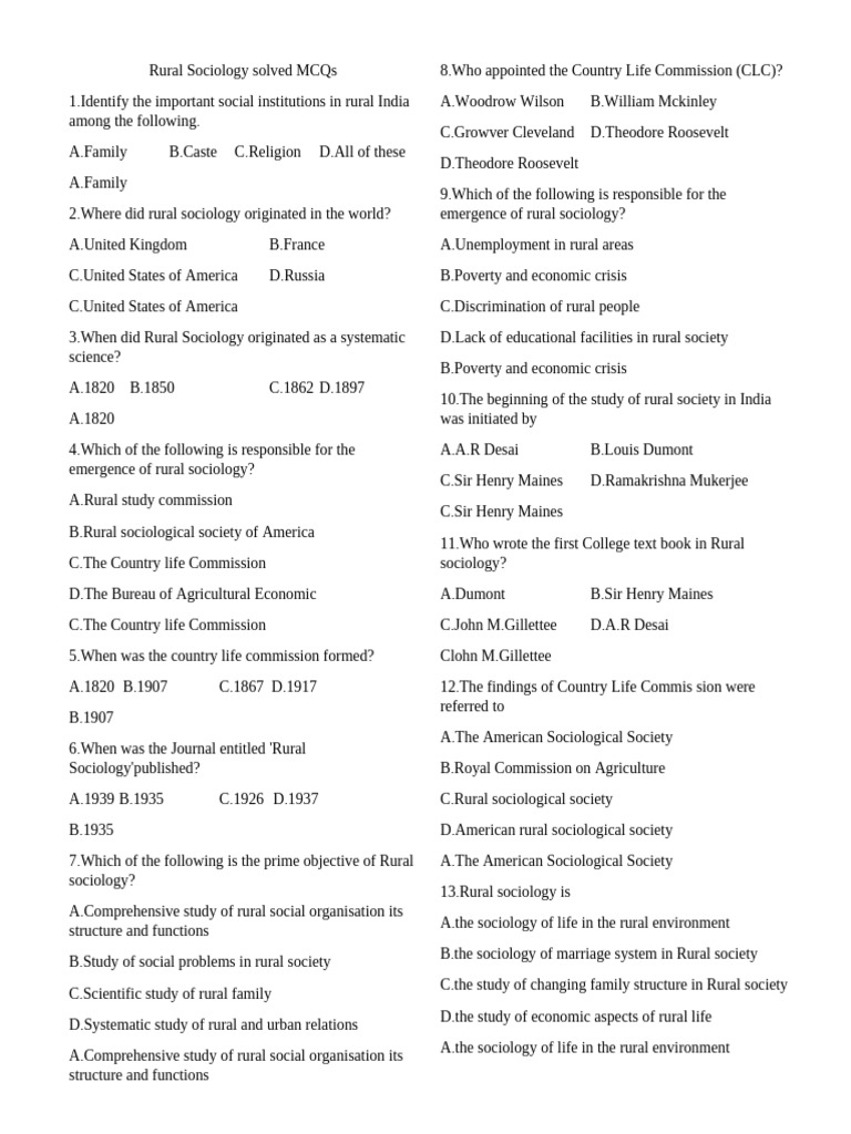 Rural Sociology Set | PDF | Caste | Sociology