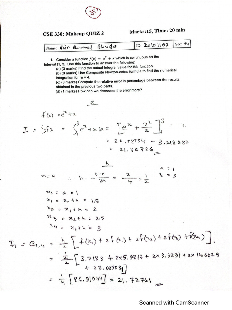 CSE330 Makeup Quiz 2 Solution | PDF