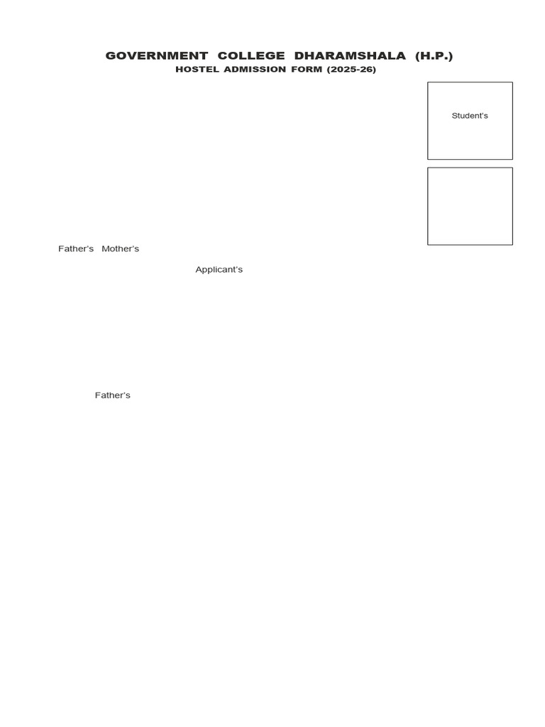 Hostel Admission Form 2025 26 | PDF