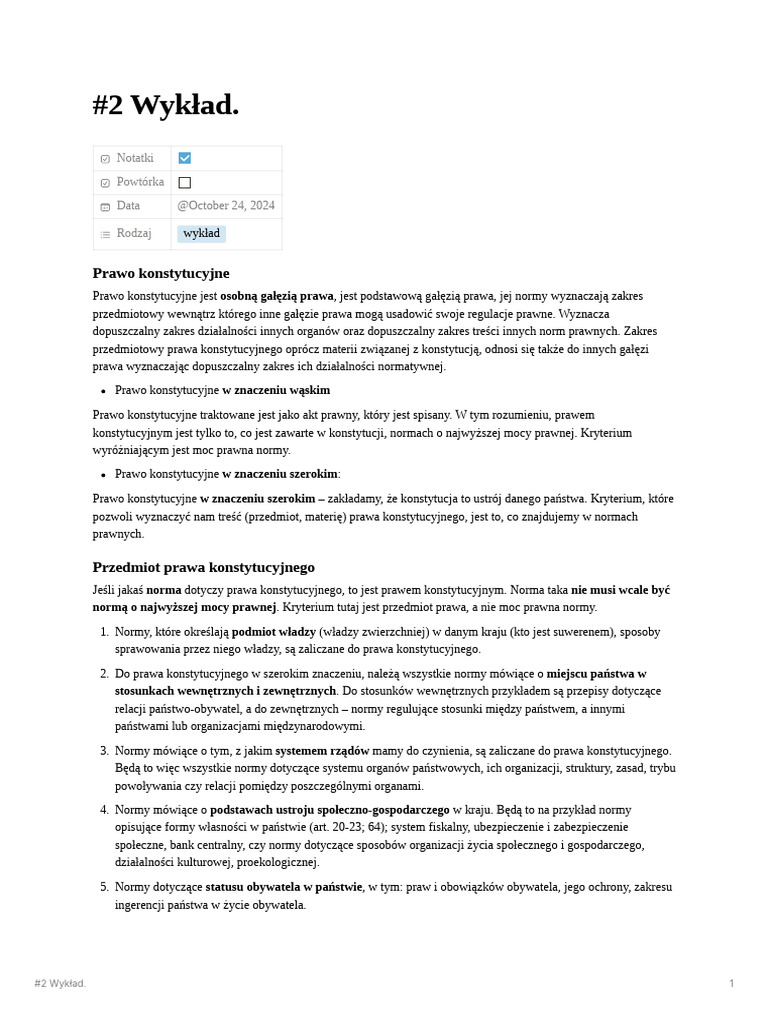Wykład 2. 24.10.24r. - Prawo Konstytucyjne | PDF