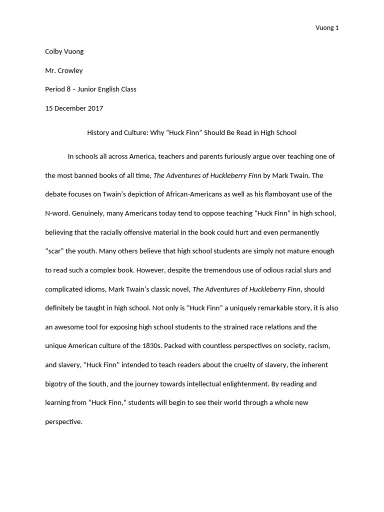 Huck Finn Synthesis Essay | PDF | Adventures Of Huckleberry Finn ...