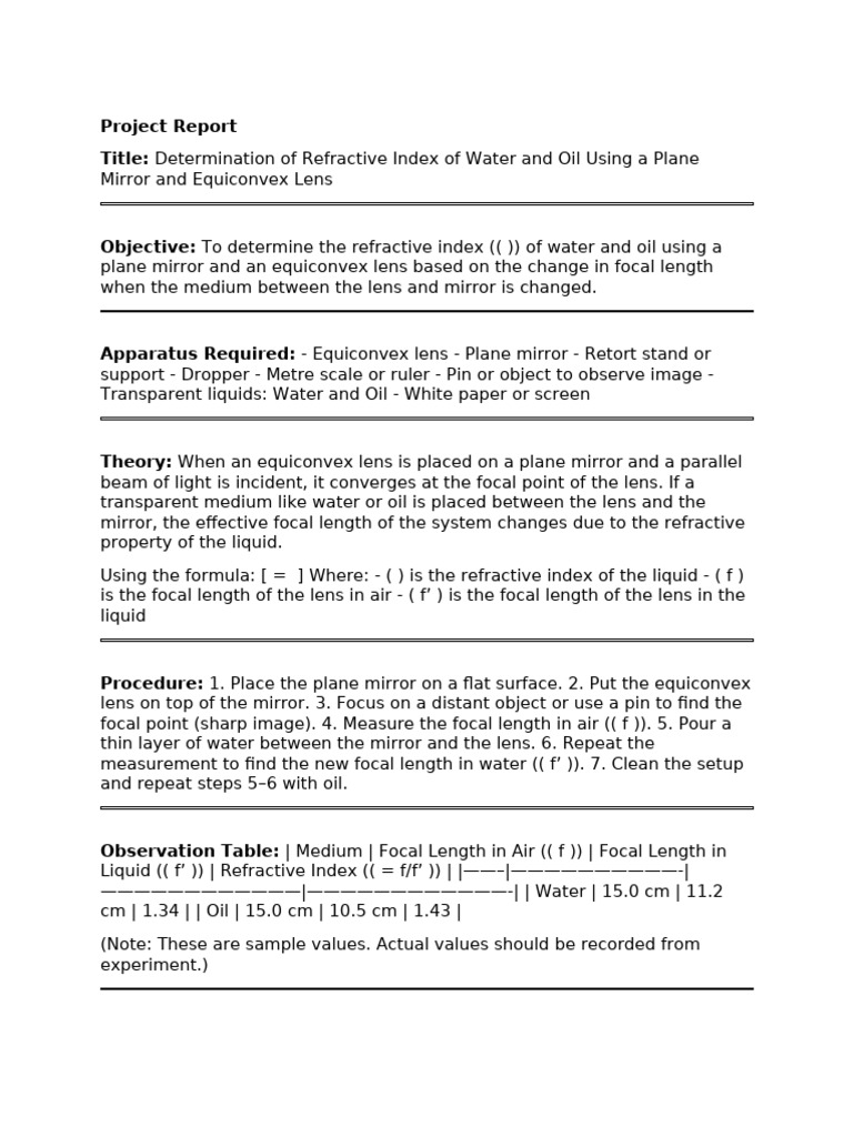 Refractive Index Project | PDF
