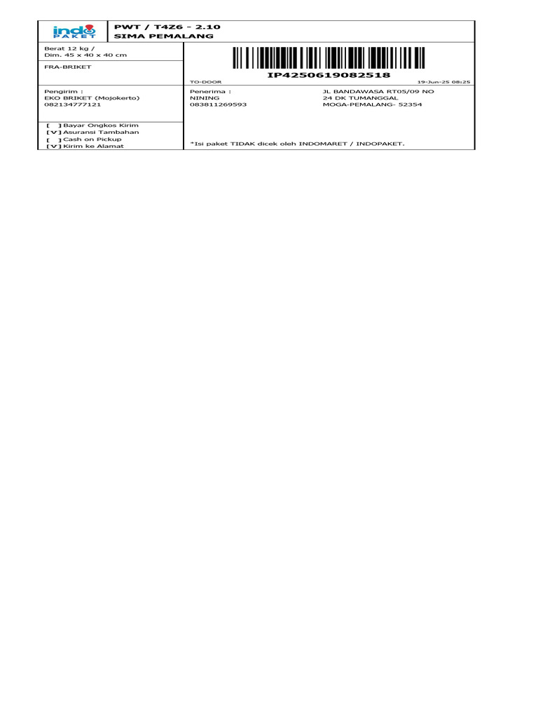 Indomaret Package Delivery Details | PDF