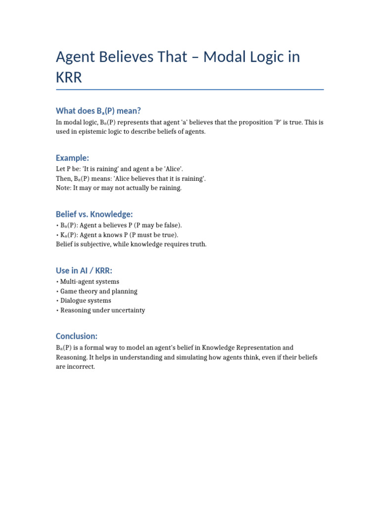 Modal Logic Agent Belief KRR | PDF