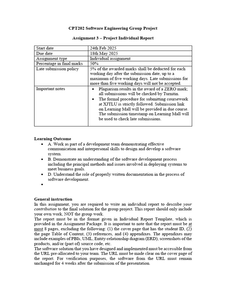 CPT202 Individual Project Report Guidelines | PDF | Unified Modeling ...
