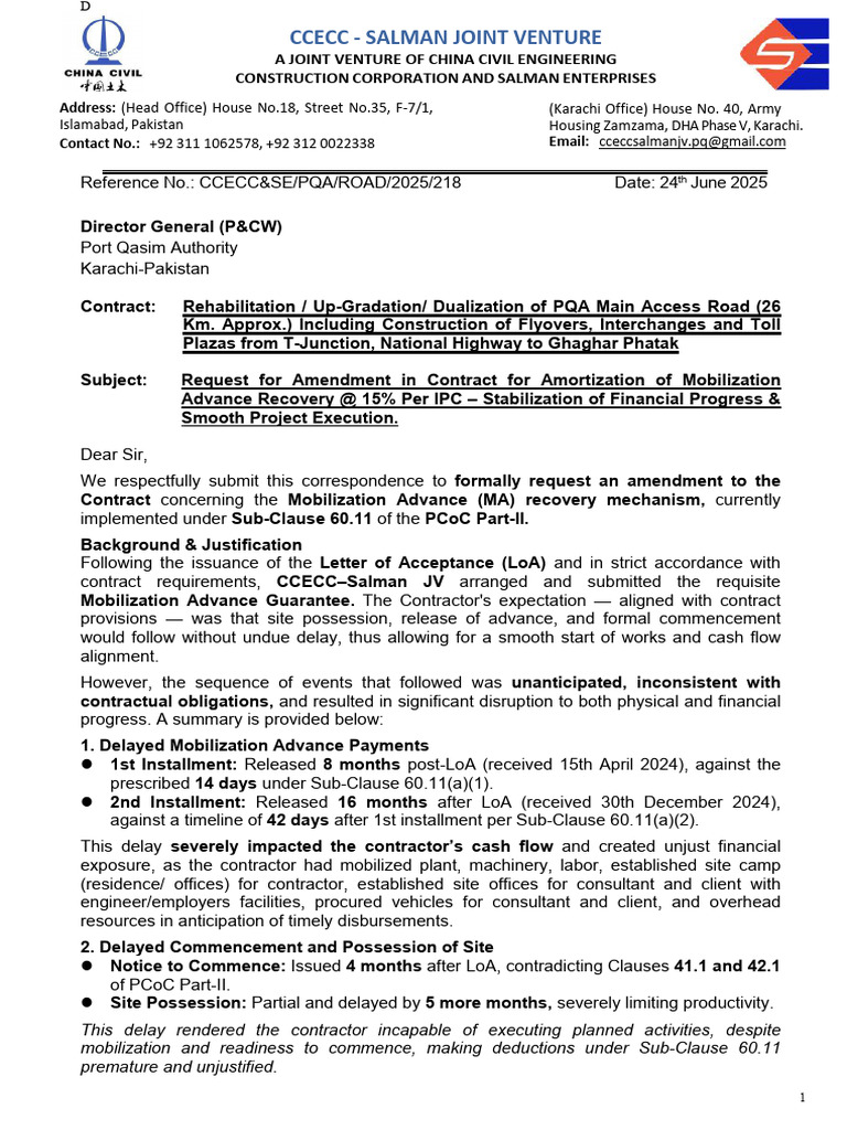 Contract Amendment Request for PQA Road Project | PDF | Justice | Crime ...