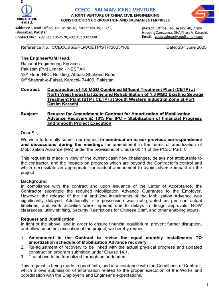 Pqa STP & Cetp Letters at 27.06.2025 | PDF | Joint Venture | Karachi