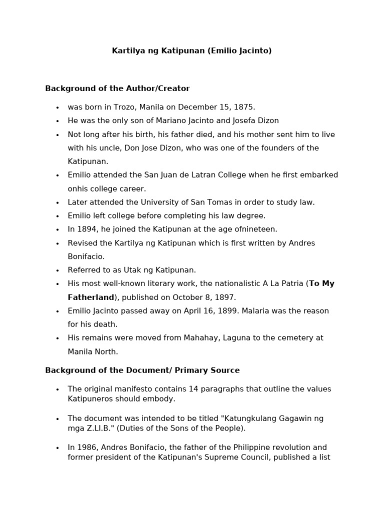 Kartilya NG Katipunan (Emilio Jacinto) | PDF