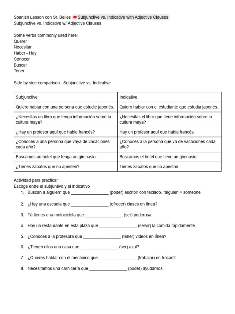 Subjunctive With Adjective Clauses | PDF